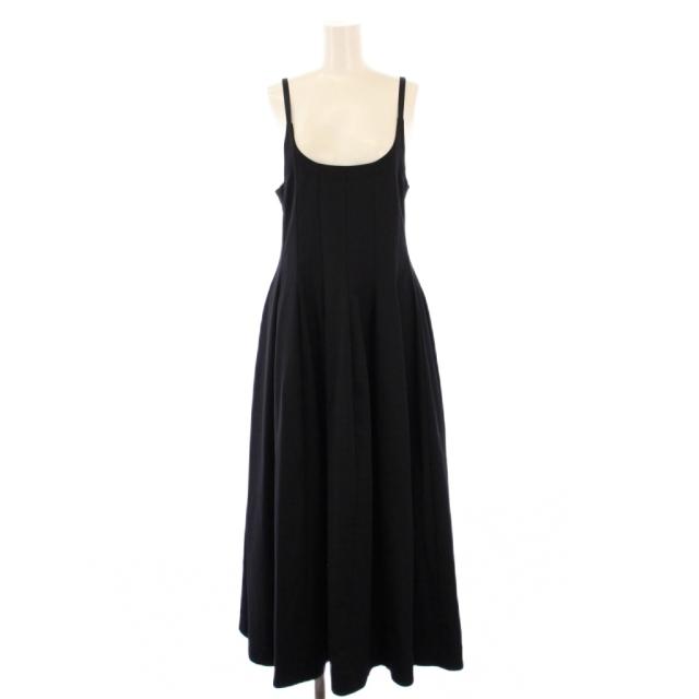 【中古】ジルサンダー フレアワンピース マキシ ロング キャミソール Uネック ワンカラー 麻 リネン混 黒