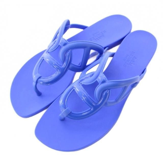 【中古】エルメス HERMES Egerie Sandal エジェリサンダル トングサンダル フラット 編み込み ワンカラー 36 青