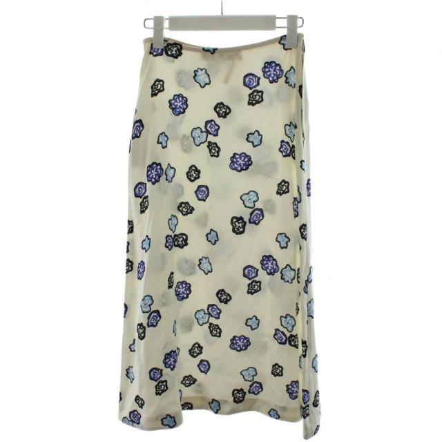 【中古】マルニ MARNI フレアスカート ひざ丈 総柄 花柄 36 白 ホワイト 水色 ライトブルー GOMA0042A2 /AN40