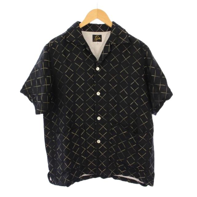 【中古】ニードルス ニードルズ カバナシャツ オープンカラー カジュアル 半袖 総柄 バイカラー 黒 ゴールドカラー