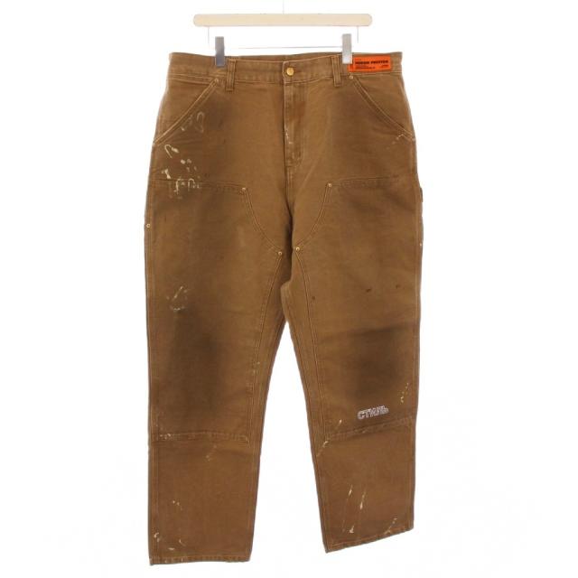 【中古】ヘロンプレストン Carhartt ダブルニーパンツ ワーク スラックス ジップフライ ヴィンテージ加工 36 茶