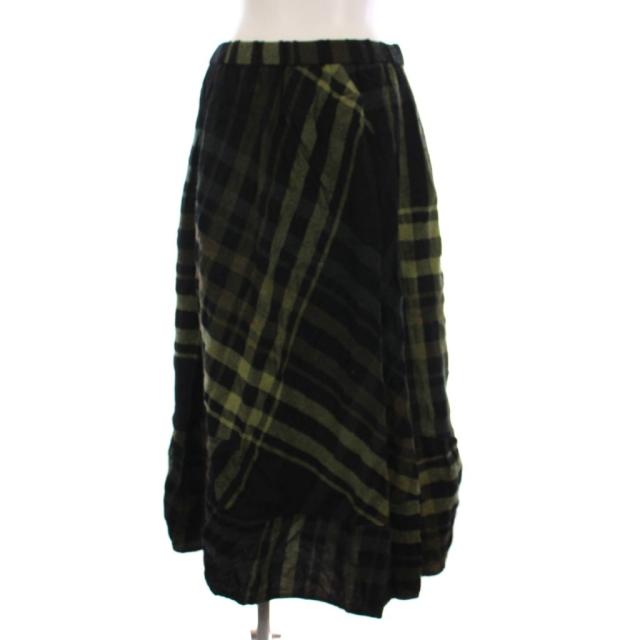 【中古】ジウ 慈雨 センソユニコ フレアスカート ロング チェック 40 黒 緑 09222103 /YM レディース