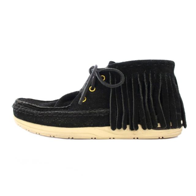 【中古】ビズビム VISVIM VOYAGEUR MOC SHAMAN-FOLK モカシンシューズ スクエアトゥ フリンジ スエード 26cm 黒