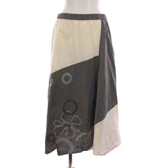 【中古】ジウ 慈雨 センソユニコ フレアスカート ロング 総柄 40 グレー 白 ホワイト 12122051 /YM レディース