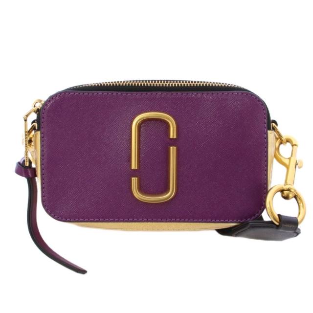 【中古】マークジェイコブス The Snapshot ザスナップショット ショルダーバッグ スクエア ロゴ 紫 ゴールドカラー