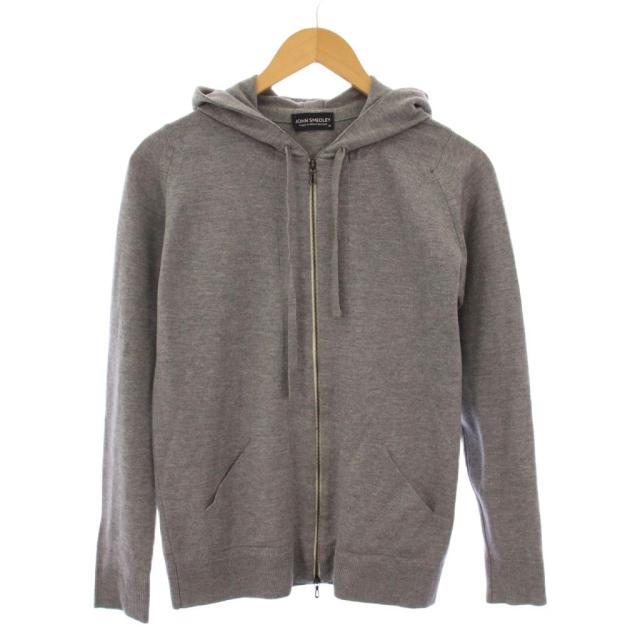 【中古】ジョンスメドレー ジップアップパーカー ジャケット ニット ストレッチ ワンカラー 無地 ウール M グレー