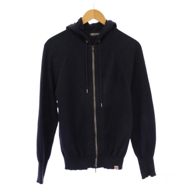 【中古】ジョンスメドレー JOHN SMEDLEY ジップアップパーカー ジャケット ニット ストレッチ ワンカラー 無地 L 紺