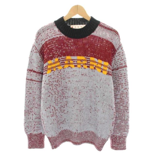【中古】マルニ MARNI 23AW ニット セーター クルーネック 長袖 ロゴ 46 赤 レッド 水色 GCMG0345Q0 メンズ