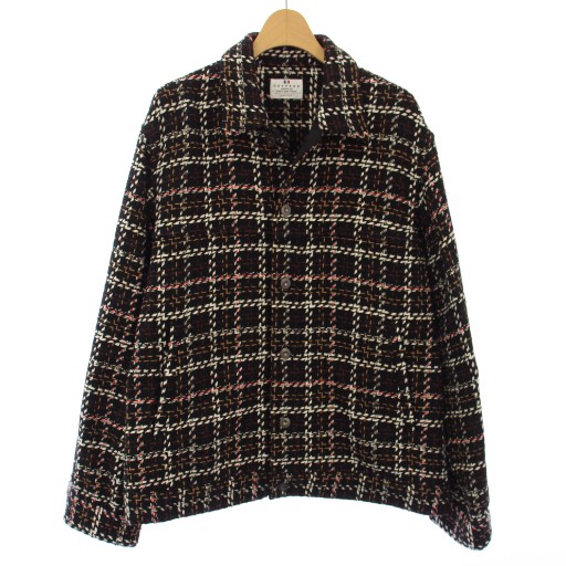 【中古】エディフィス EDIFICE デヴォー DEVEAUX 23AW バスケット チェック トラッカー ジャケット ツイード L 黒