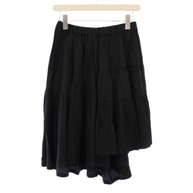 【中古】コムデギャルソン AD2007 フレアスカート ギャザー イージー ひざ丈 ウエストゴム アシンメトリー SS 黒