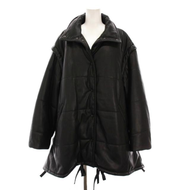 【中古】ルシェルブルー LE CIEL BLEU 24AW Faux Leather Padded Coat フェイクレザー コート 中綿 アウター 36 黒