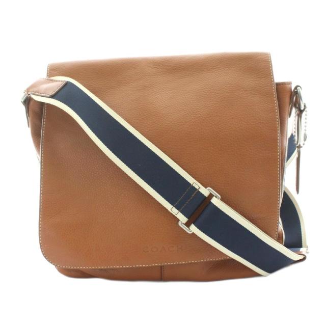 【中古】コーチ ヘリテージ ウェブレザーマップバッグ ショルダーバッグ フラップ レザー チャーム 茶 ブラウン F70555