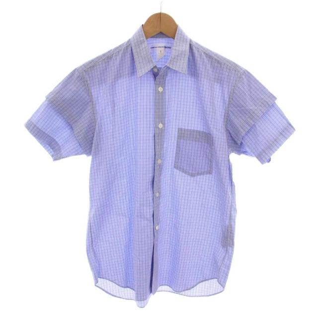 【中古】コムデギャルソンシャツ COMME des GARCONS SHIRT シャツ チェック 半袖 XS 青 ブルー 白 ホワイト S20007