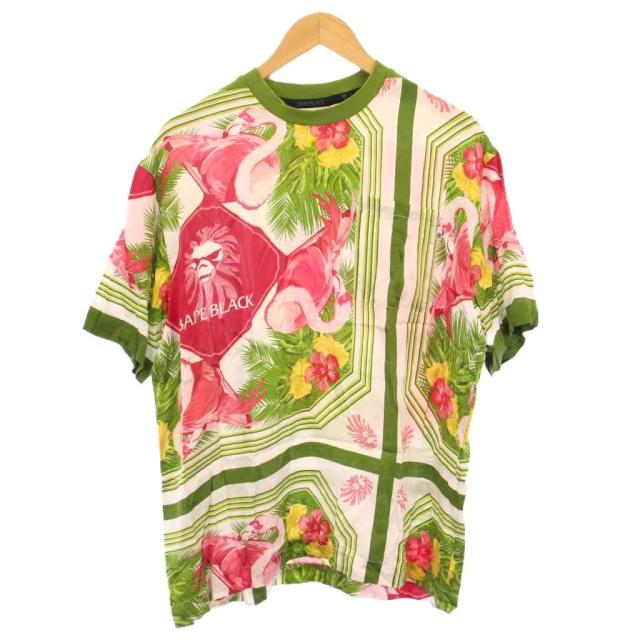 【中古】ベイプブラック BAPE BLACK Tシャツ 半袖 クルーネック サテン 切替 花柄 S 緑 グリーン /BB メンズ