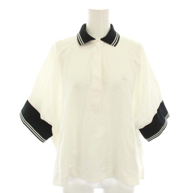 【中古】サカイ sacai ポロシャツ 五分袖 ワンポイント刺繍 1 白 ホワイト 黒 ブラック 21-05482 /YT レディース