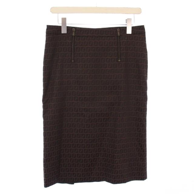 【中古】フェンディ FENDI タイトスカート ミモレ ロング ズッカ柄 バイカラー 40 茶 ブラウン 黒 ブラック