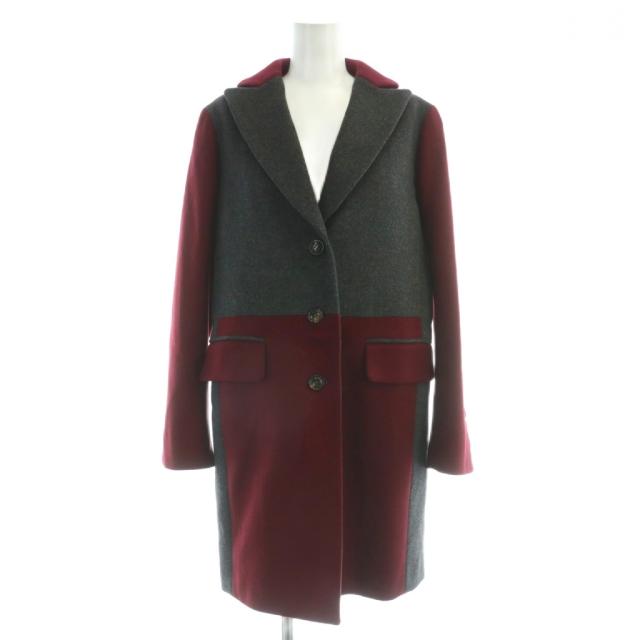 【中古】アクアスキュータム AQUASCUTUM チェスターコート ジャケット ウール ミドル ショート 6 ワインレッド 赤
