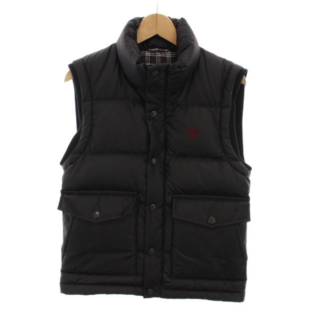 【中古】ブラックレーベルクレストブリッジ BLACK LABEL CRESTBRIDGE ダウンベスト 裏地チェック ジップアップ M 黒