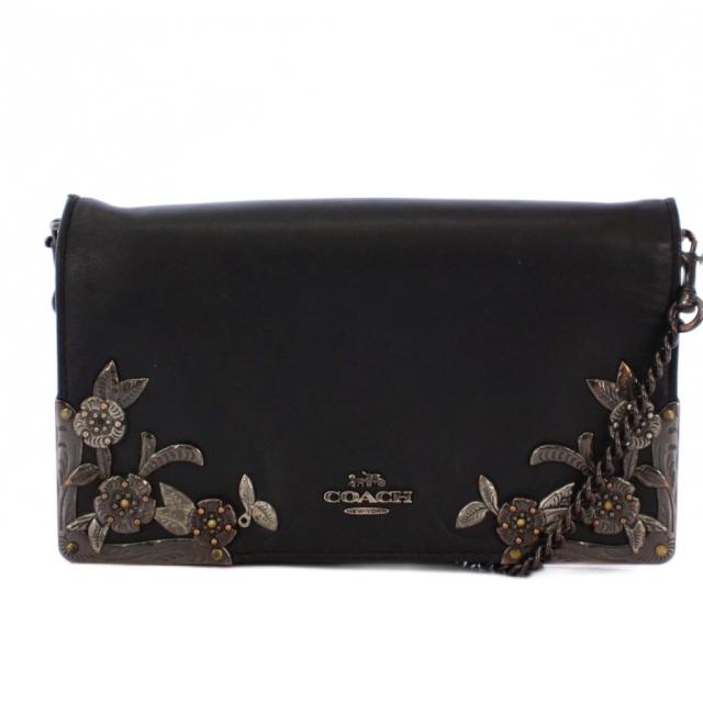 【中古】コーチ COACH メタルティローズ チェーンウォレット ショルダーバッグ レザー 黒 24909 /KH レディース