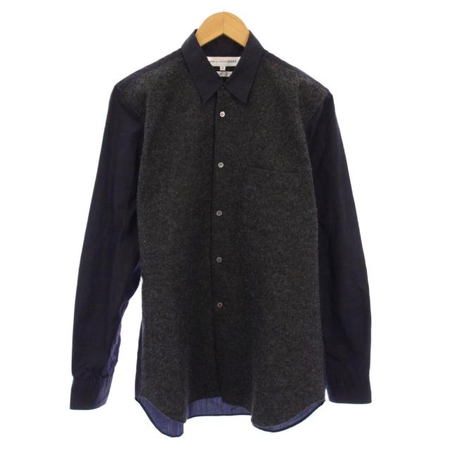 【中古】コムデギャルソンシャツ カジュアルシャツ 長袖 レギュラーカラー 切替 チャック柄 M グレー 紺 ネイビー