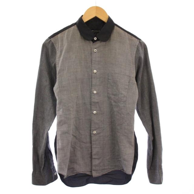 【中古】コムデギャルソンオムプリュス AD2013 カジュアルシャツ 長袖 丸襟 切替 XS グレー 黒 ブラック /BB メンズ