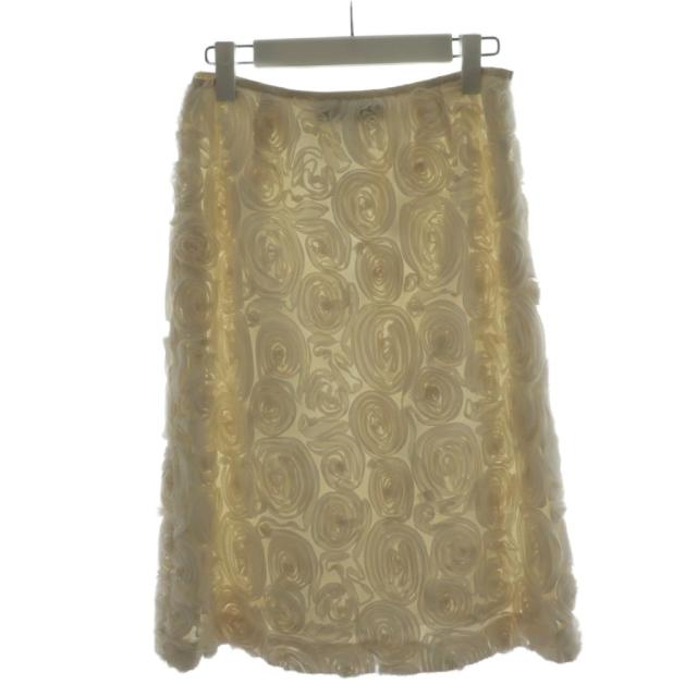 【中古】エムズグレイシー M'S GRACY 23年 フレアスカート ひざ丈 花柄 38 アイボリー GL-317115 /AN44 レディース