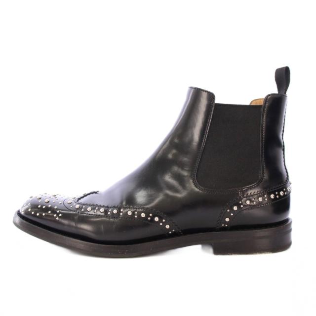【中古】チャーチ church's Ketsby Met ケツビーメット サイドゴアブーツ ショート ローヒール レザー スタッズ 黒