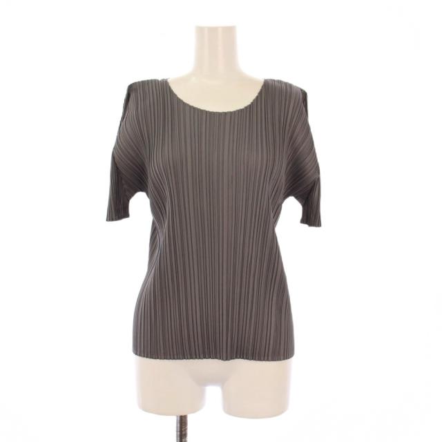 【中古】プリーツプリーズ イッセイミヤケ カットソー 半袖 クルーネック ストレッチ ワンカラー 3 グレー