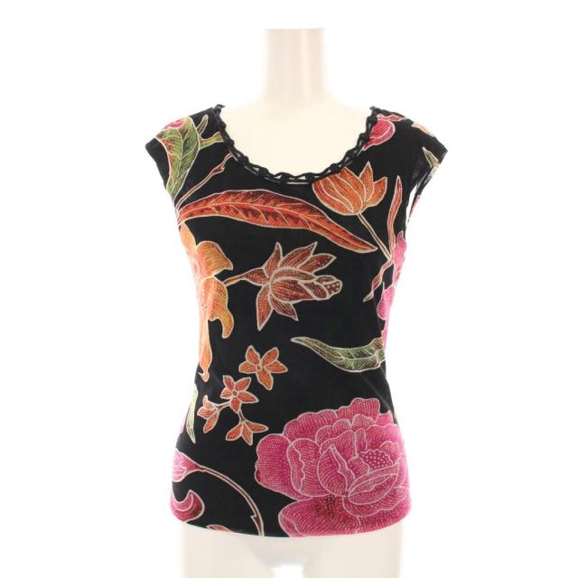 【中古】ヴィヴィアンタム VIVIENNE TAM カットソー ノースリーブ 花柄 総柄 1 黒 ブラック マルチカラー