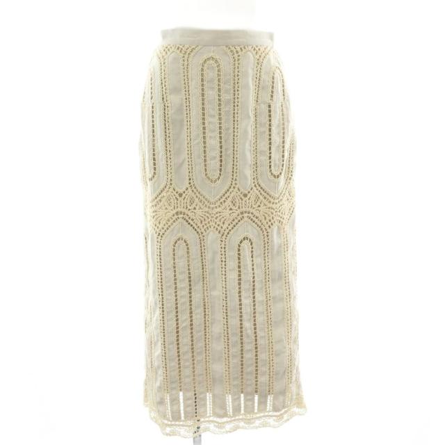 【中古】アメリヴィンテージ Ameri VINTAGE タイトスカート ロング 刺繍 レース M ベージュ グレージュ 01310960090