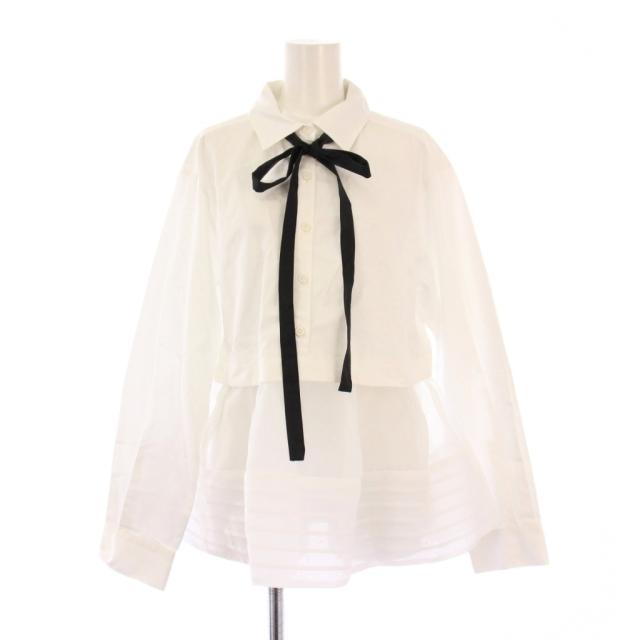 【中古】CADUNE カデュネ 25SS ボウタイシャツ ブラウス 長袖 レギュラーカラー シアー シースルー 切替 38 白