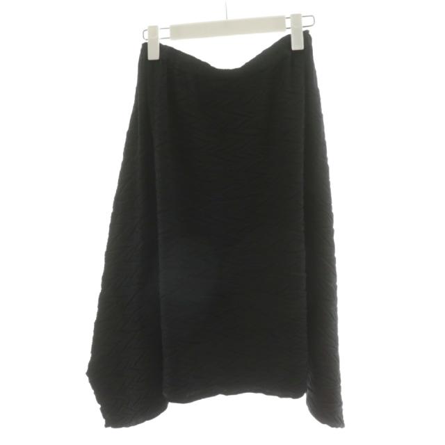 【中古】イッセイミヤケ ISSEY MIYAKE シワプリーツ フレアスカート ひざ丈 2 黒 ブラック IM63FG185
