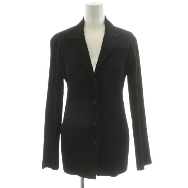 【中古】イッセイミヤケ ISSEY MIYAKE テーラードジャケット シングル プリーツ 2 黒 ブラック IM53FD431