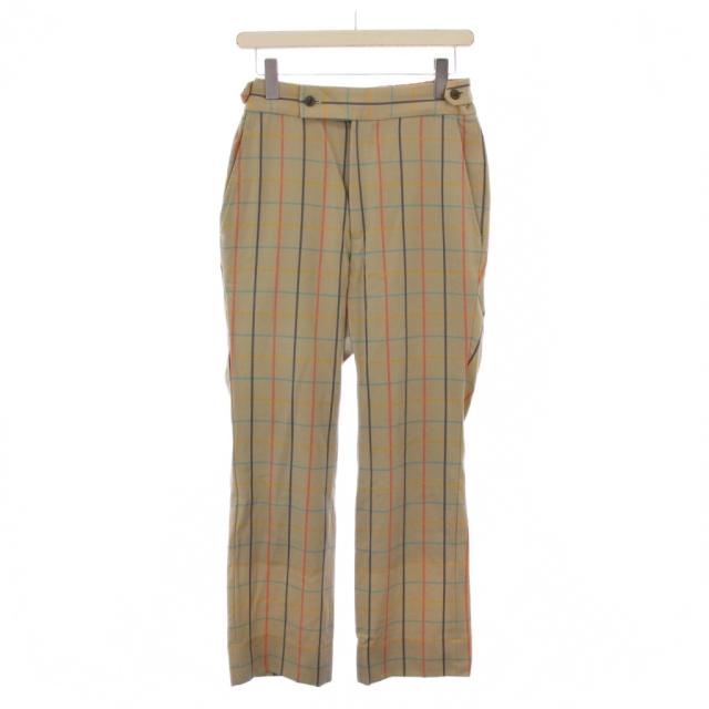 【中古】ニードルス ニードルズ Needles スラックスパンツ ジップフライ チェック柄 XS ベージュ J0063 /BM メンズ