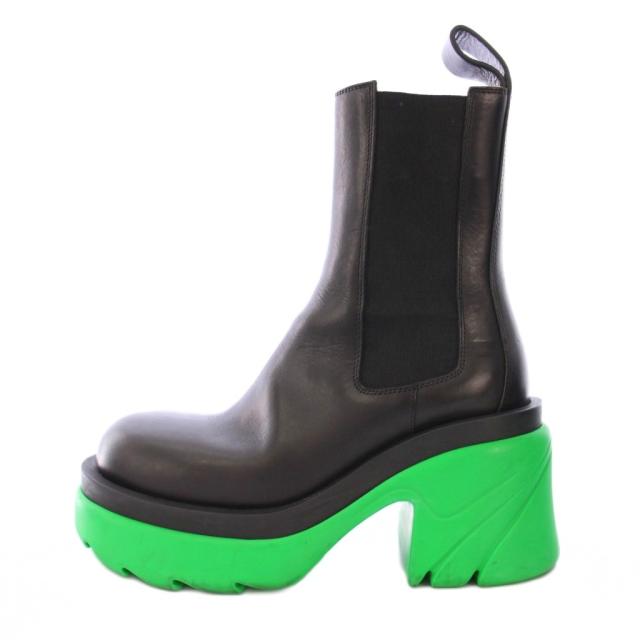 【中古】ボッテガヴェネタ BOTTEGA VENETA ラッシュレザーチェルシーブーツ ショートブーツ 厚底 バイカラー 黒 緑