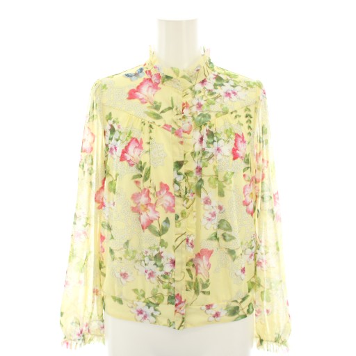 【中古】ヴィヴィアンタム シャツ ブラウス 長袖 メッシュ パワーネット フリル 花柄 38 黄 09175310 レディース