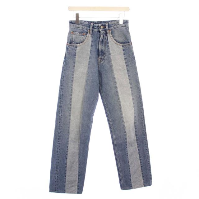 【中古】エムエムシックス メゾンマルジェラ デニムパンツ ジーンズ ジップアップ バイカラー 切替 W24 青 ブルー