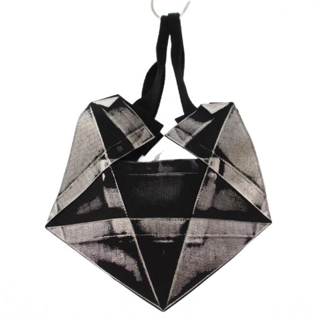 【中古】イッセイミヤケ ISSEY MIYAKE 132 5. STANDARD BAG ハンドバッグ 柄 黒 シルバー /BM レディース