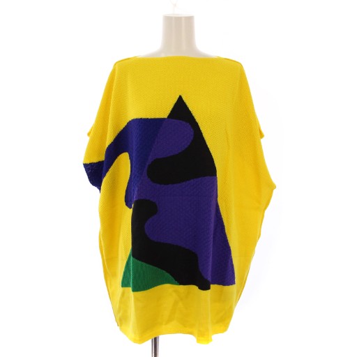 【中古】イッセイミヤケ ISSEY MIYAKE IKKO TANAKA ニット カットソー 半袖 幾何学 黄 RT31KE331 /BM レディース