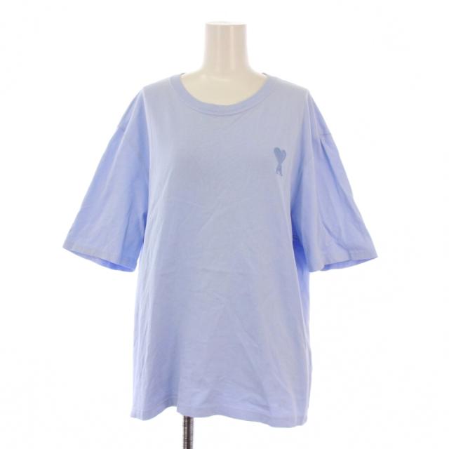【中古】アミ アレクサンドル マテュッシ Tシャツ カットソー 半袖 クルーネック ロゴ刺繍 M 水色 レディース