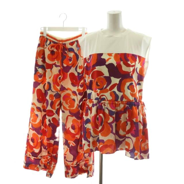 【中古】未使用品 グレースコンチネンタル ペイントカラープリントトップ ワイドパンツ 36 オレンジ 赤 紫