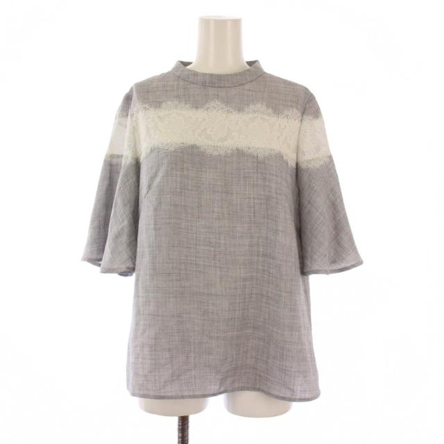 【中古】ルネ Rene シャツ ブラウス 半袖 花柄 レース ウール 34 グレー 6131080 /BM レディース