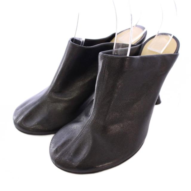 【中古】ボッテガヴェネタ BOTTEGA VENETA ミュール ラウンドトゥ ハイヒール レザー ワンカラー 36.5 黒 ブラック