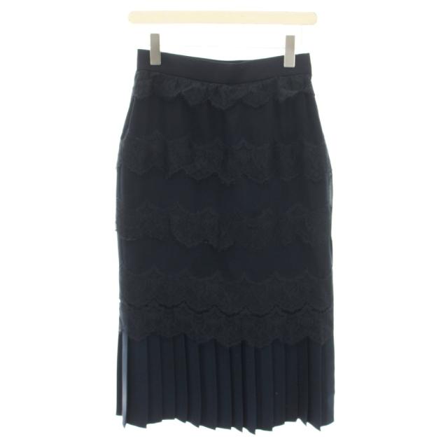 【中古】シートーキョー SHE Tokyo スカート ロング タイト プリーツ レース 花柄 36 紺 S-SK-80 レディース