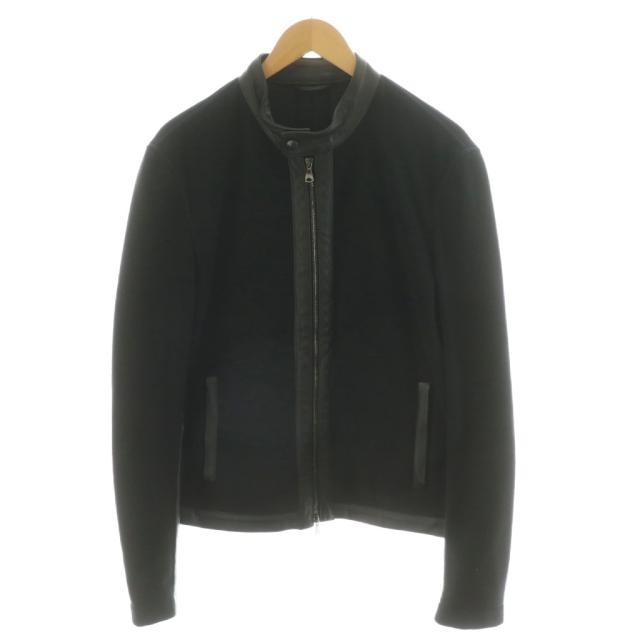 【中古】エンメティ EMMETI ボンバージャケット JURIフリース ライダースジャケット シングル 切替 羊革 52 黒