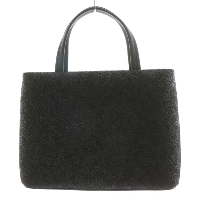 【中古】印傳屋 INDEN‐YA INDENYA トートバッグ ハンドバッグ 総柄 唐草模様 レザー 黒 ブラック /AN5 レディース