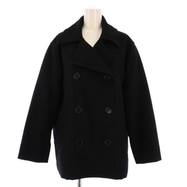【中古】マーガレットハウエル コースウールメルトン Pコート ピーコート アウター ショート丈 ダブル 1 黒