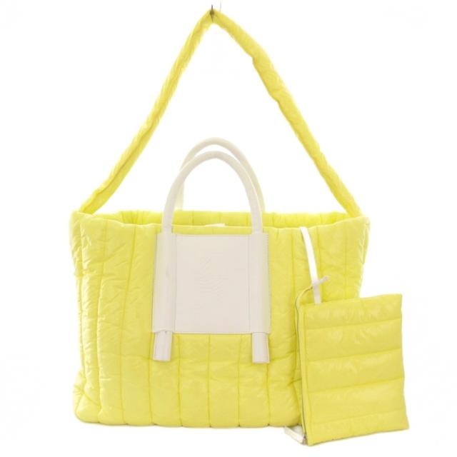 【中古】キャバン キルティングトートバッグ QUILT 2WAY ハンドバッグ ショルダーバッグ ナイロン レザー 黄色 白