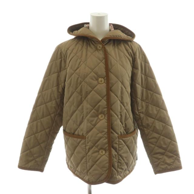 【中古】マッキントッシュフィロソフィー キルティングジャケット 中綿 フード 裏地チェック柄 アウター 36 ベージュ