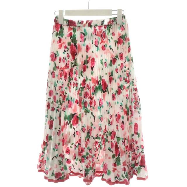 【中古】エムズグレイシー フラワープリントプリーツスカート フレアスカート ひざ丈 花柄 38 ピンク 白 EA-117111